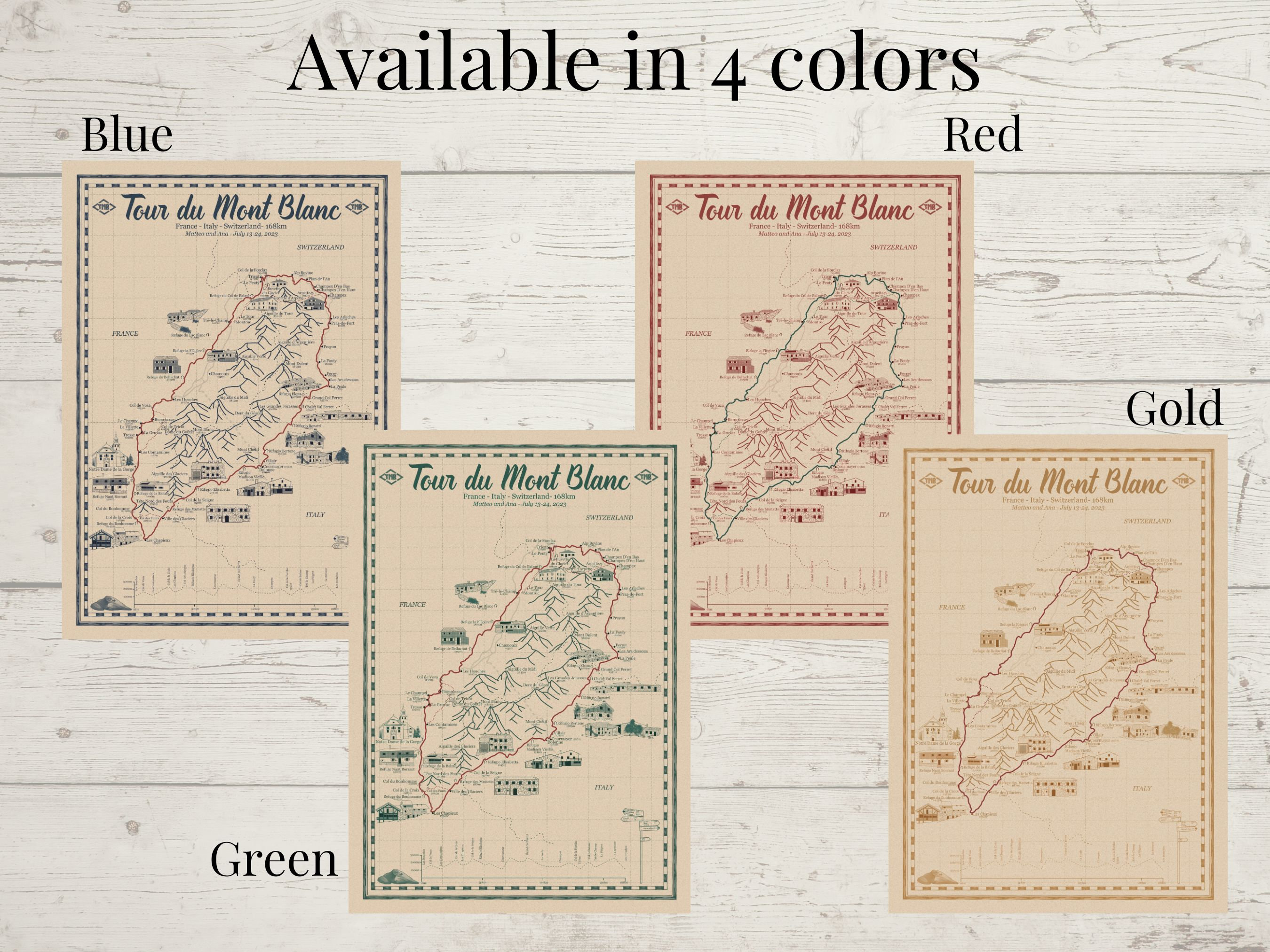 Tour Du Mont Blanc Trail Map, Illustrated Hiking Map, TMB Map, Hiking ...