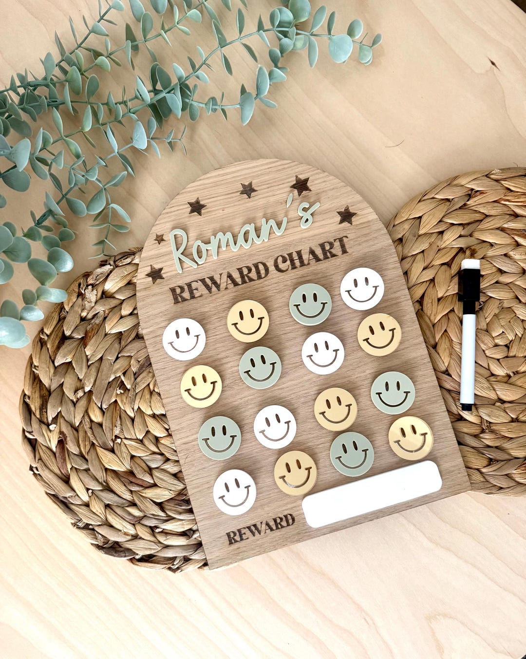 Personalised Reward Chart Happy Smiling Faces | Wooden Reward Chart ...
