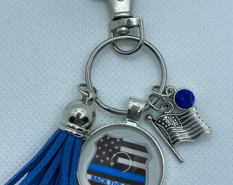 Blue Line Flag Keychain - Etsy