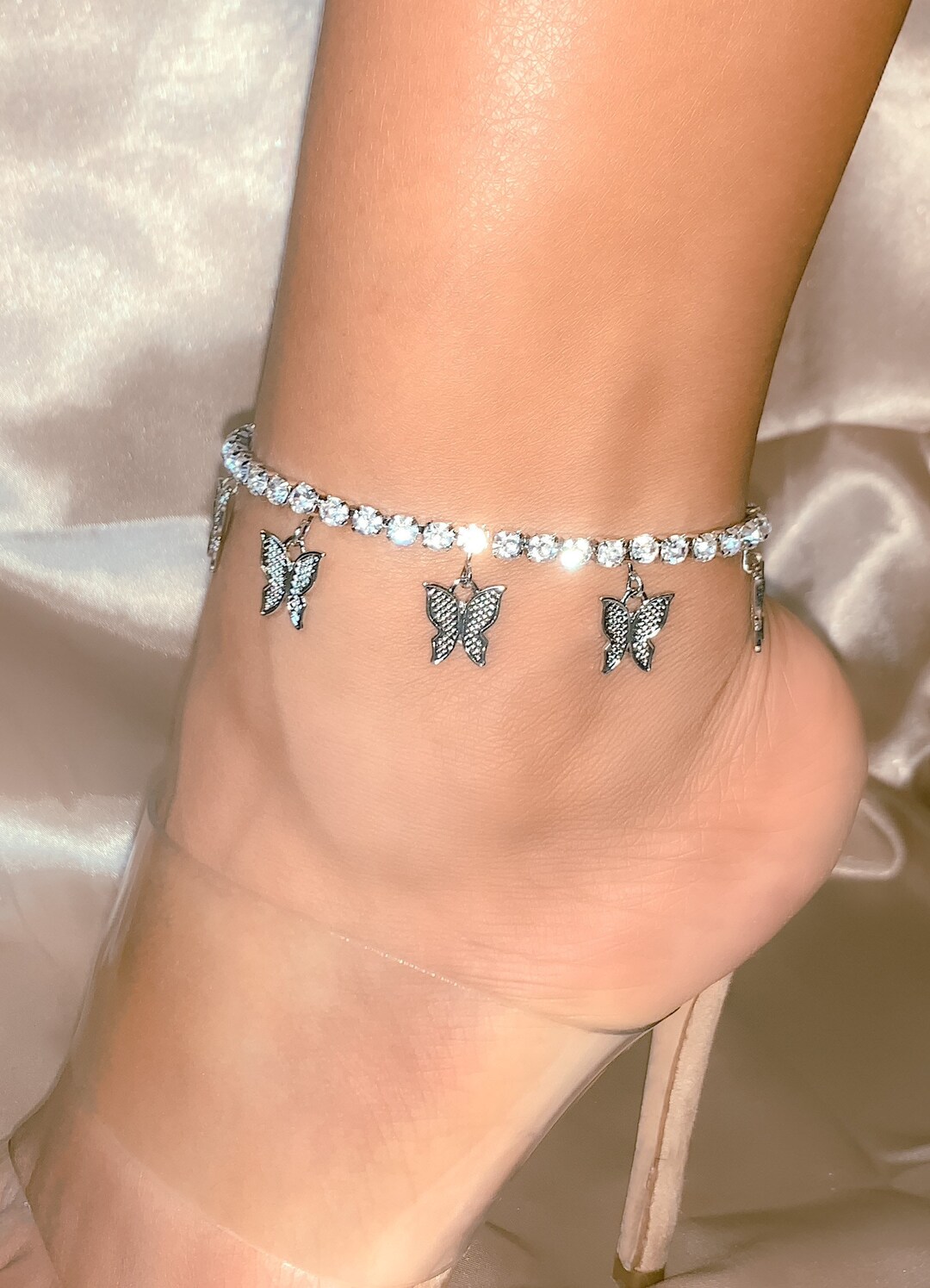 Mini Butterfly Chain Diamond Anklet. Valentines Gift for Her - Etsy