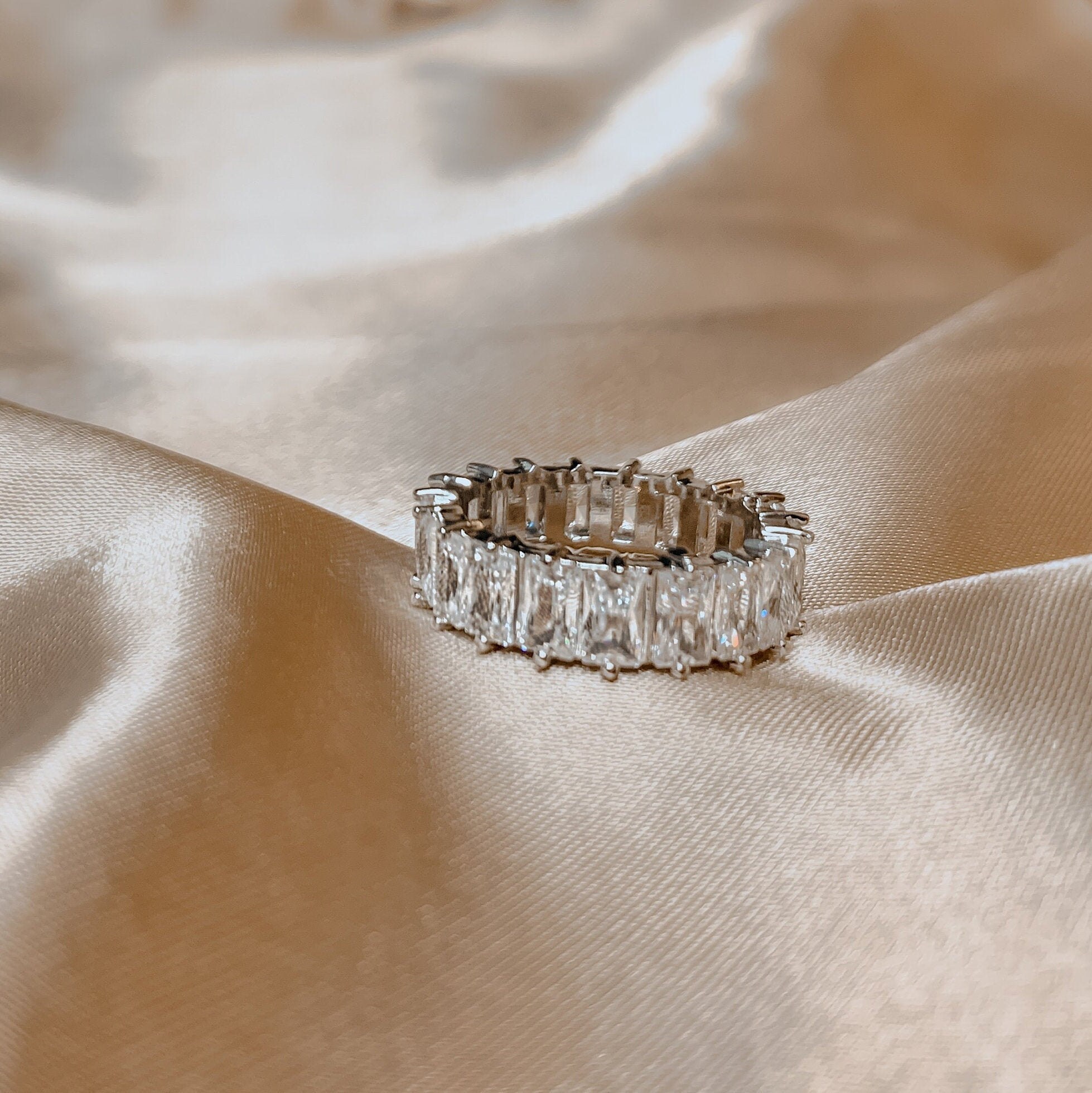 Eternity Stackable Baguette Ring Bands Valentines Day Gift | Etsy