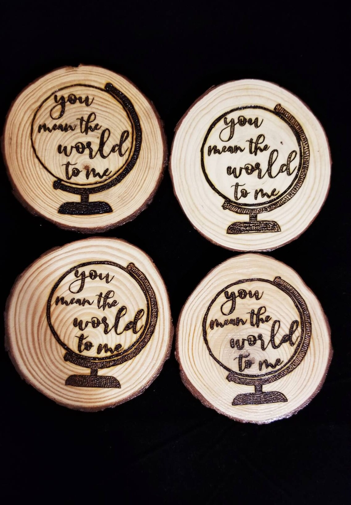 Valentines Wood Coaster You Mean the World to Me Woodburn Coaster Set ...