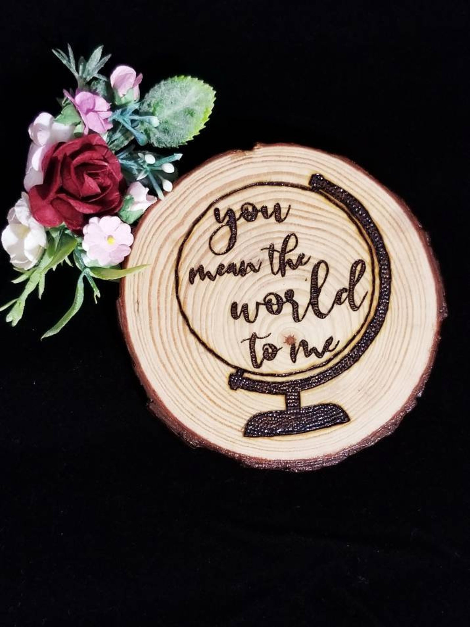 Valentines Wood Coaster You Mean the World to Me Woodburn Coaster Set ...