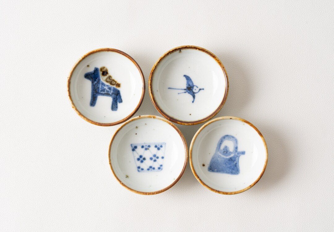 Handmade Tiny Dish Set by Tobe Ware / Mamezara Set of 4 / Japanese ...