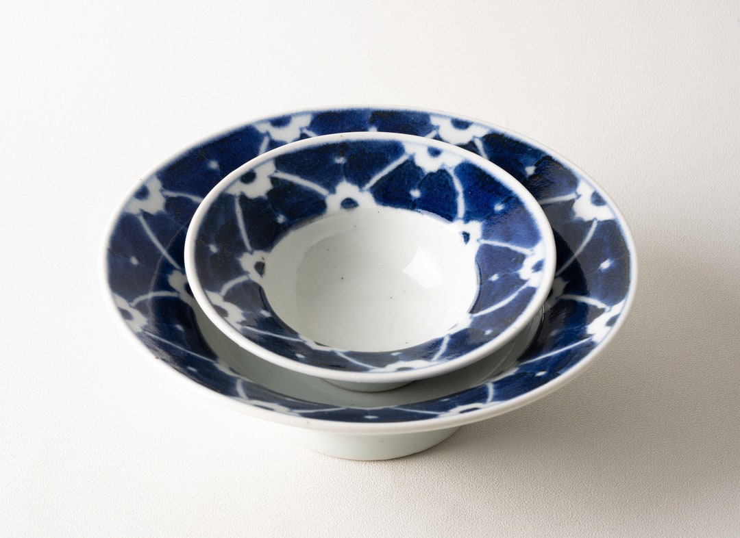 Handmade Bowl With Blue Floral Pattern by Tobe Ware / Japanese Ceramic ...