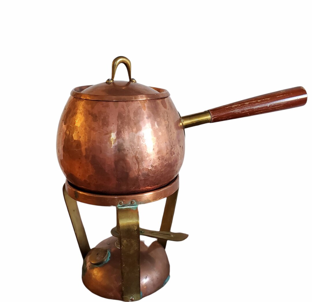 Hammered Copper Pot, Pot Warmer, Warming Stand, Meersburg Germany, Wood ...