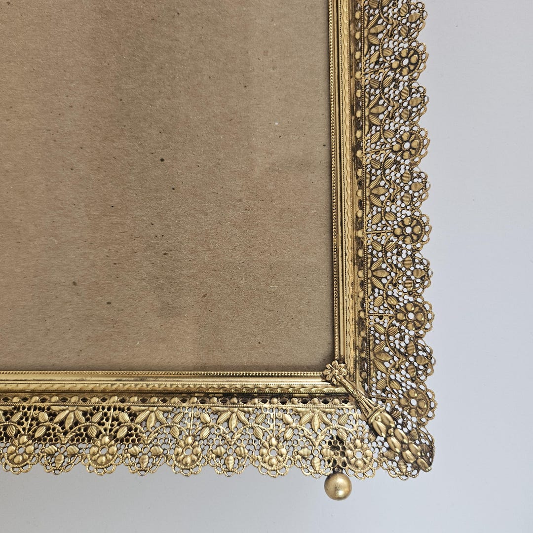 Vintage Metal Gold Filigree Picture Frame, Rectangular Frame, Velvet ...