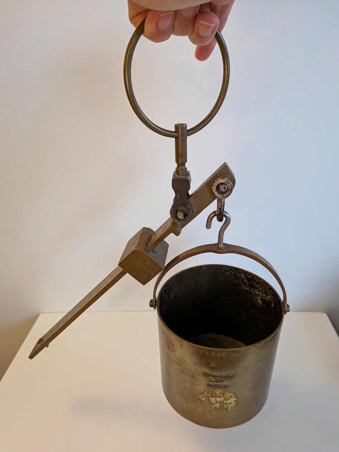 Antique Fairbanks Brass Bushel Beam Grain Scale + 1 QT Imperial Bucket ...