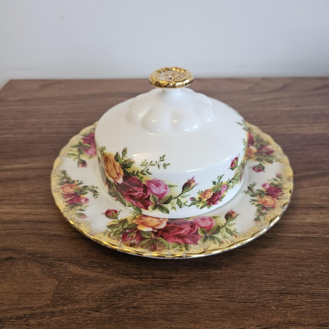 Vintage Royal Albert Butter Dish, Old Country Roses, Covered Dish, Gold ...