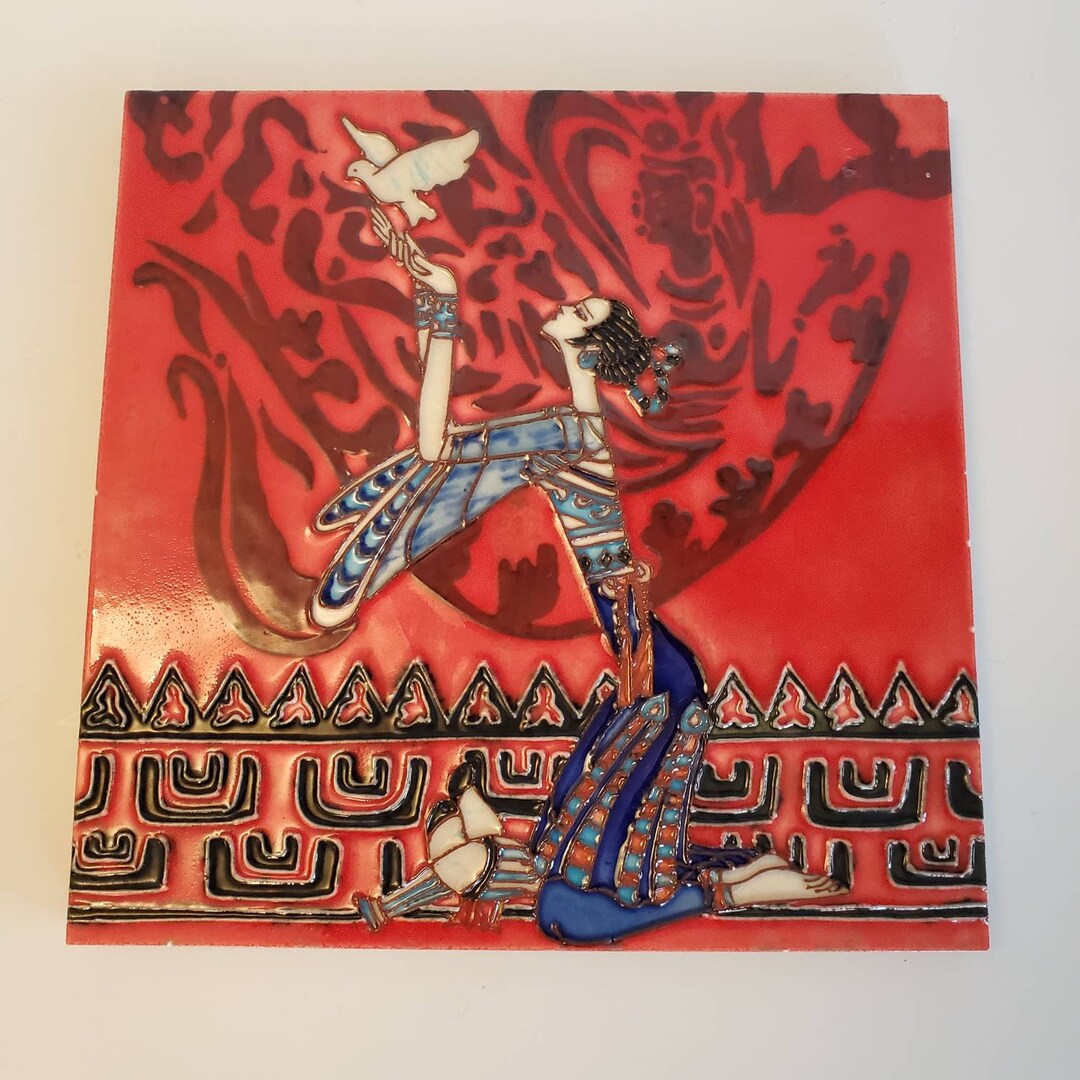 Peace and Religion, Tile Art, Woman and Dove, 3D Bird, Textured Tile ...
