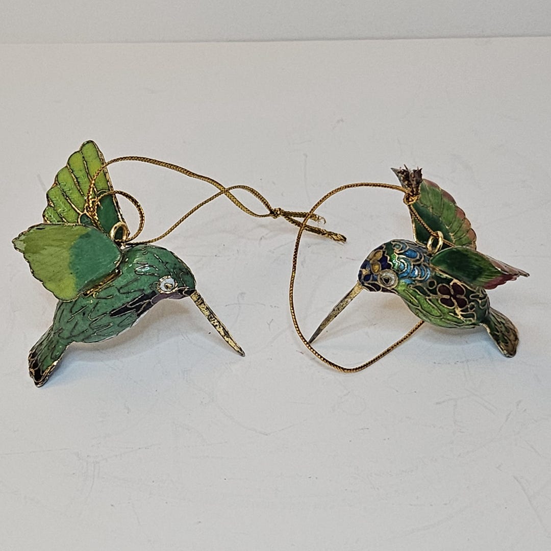 Vintage Cloisonne Hummingbirds Ornaments, Enamel Birds, Solid Brass ...