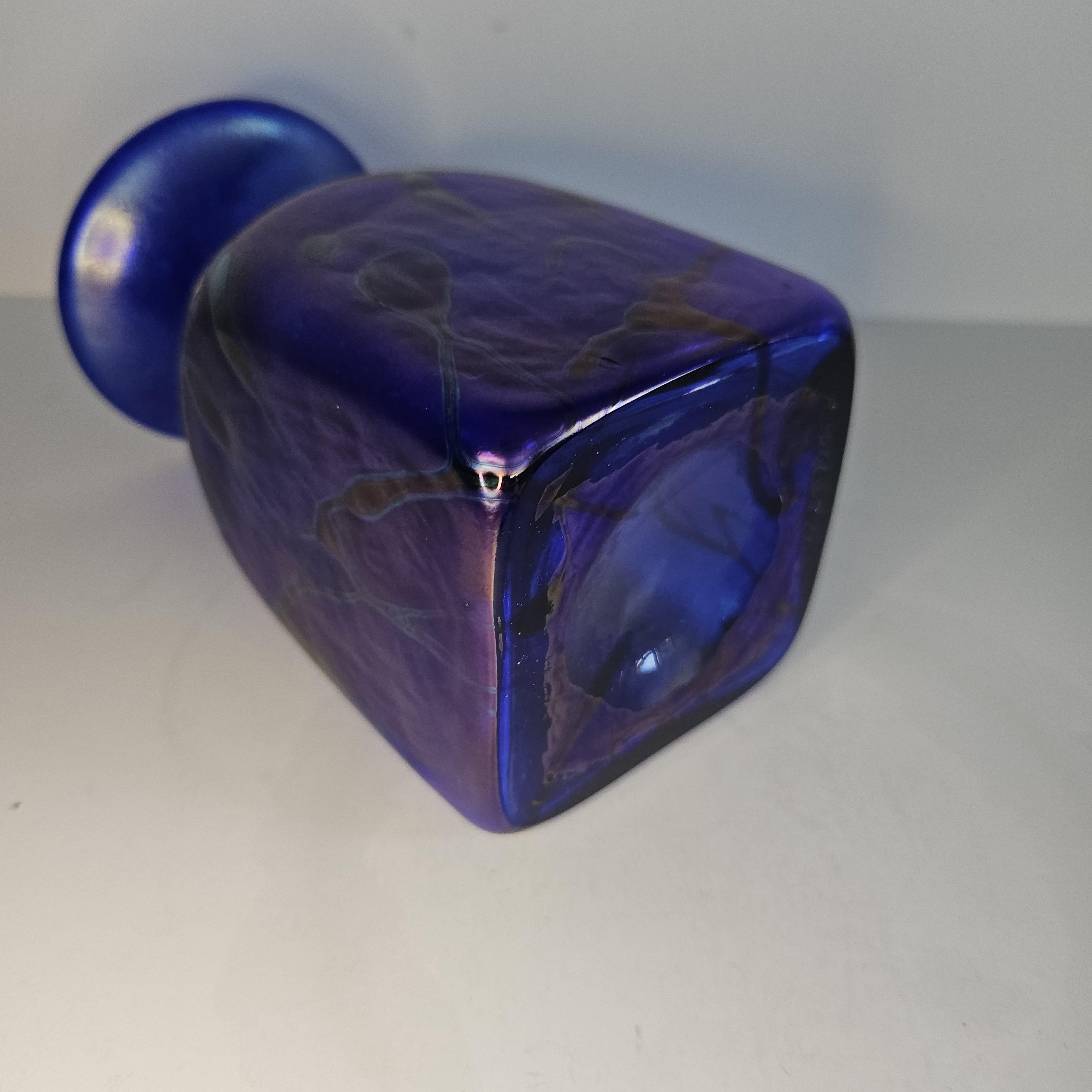 Robert Held Art Glass Vase, Iridescent Glass, Square Base, Blue Glass ...