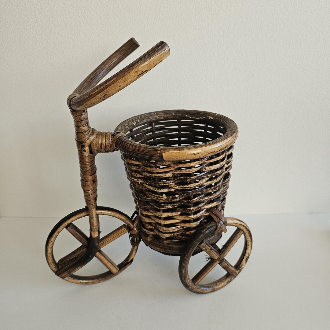 Bamboo Plant Stand, Wicker TRICYCLE, Boho Plant Stand, Rattan Bike ...