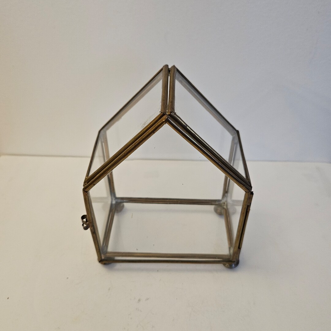 Decorative Glass Box, Brass Frame, Glass House, House Shaped Display ...