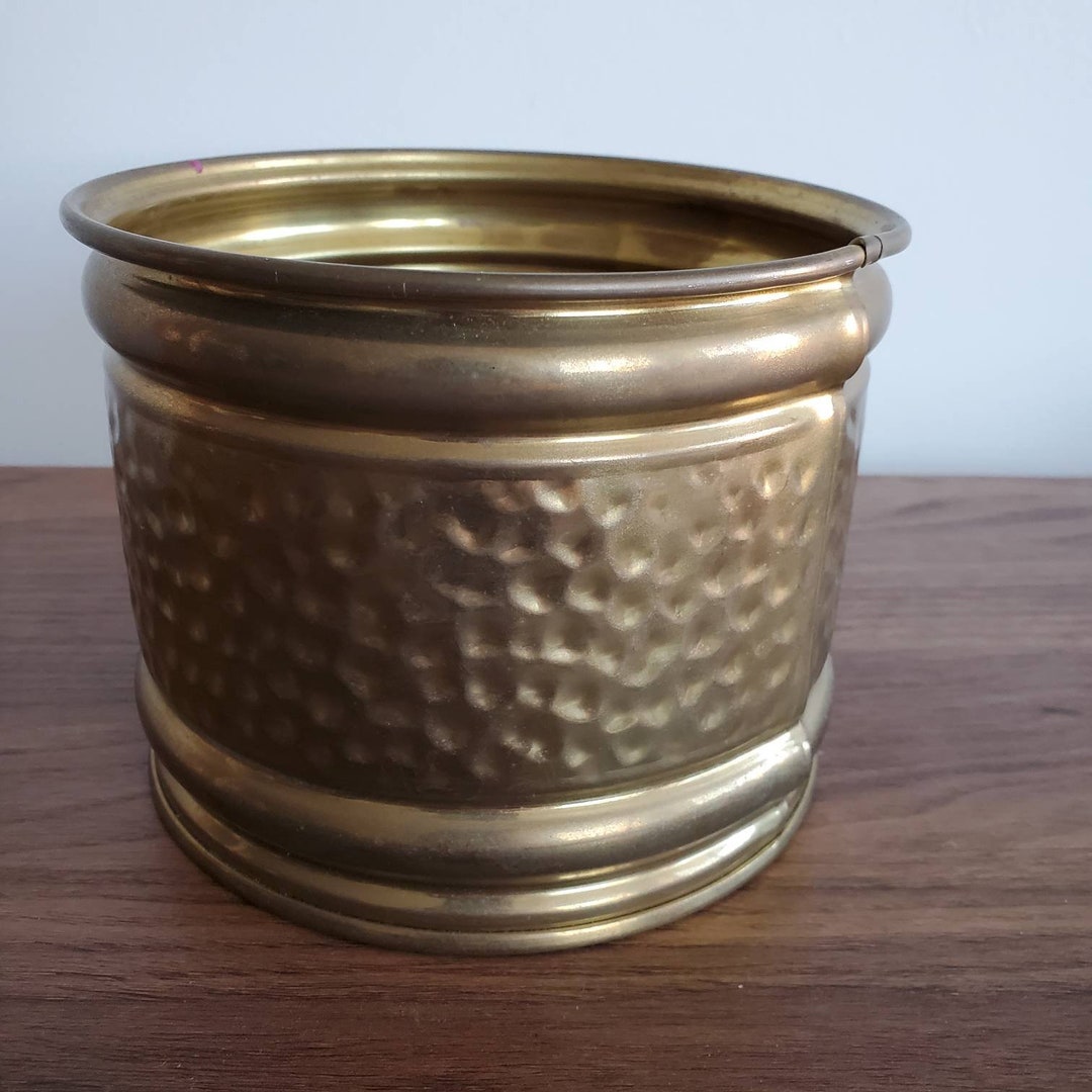 Vintage Hammered Brass Planter, Metal Pot, Gold Planter, Boho Plant ...