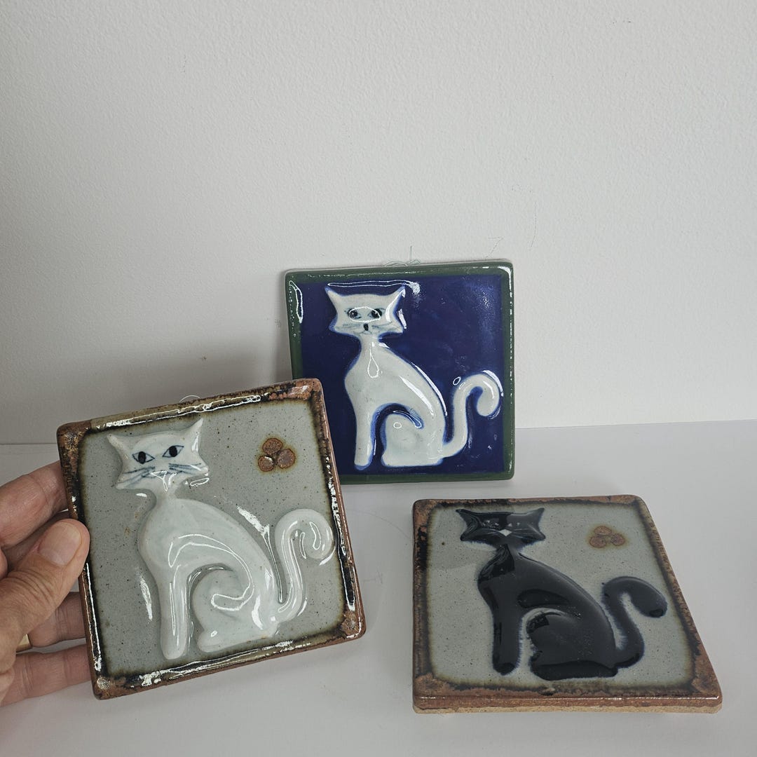 Tonala Ceramic Cat Tiles, Cat Wall Hanging, Tile Decor, Folk Art ...
