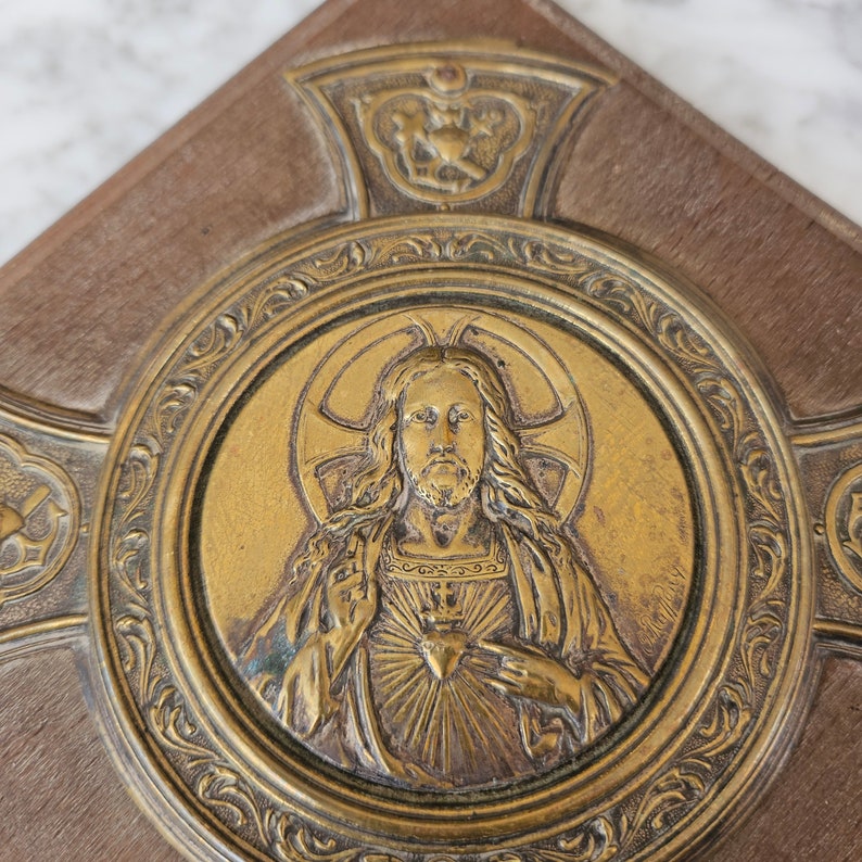 Antique Sacred Heart Jesus Christ Wooden Plaque, Wall Hanging, Holy ...