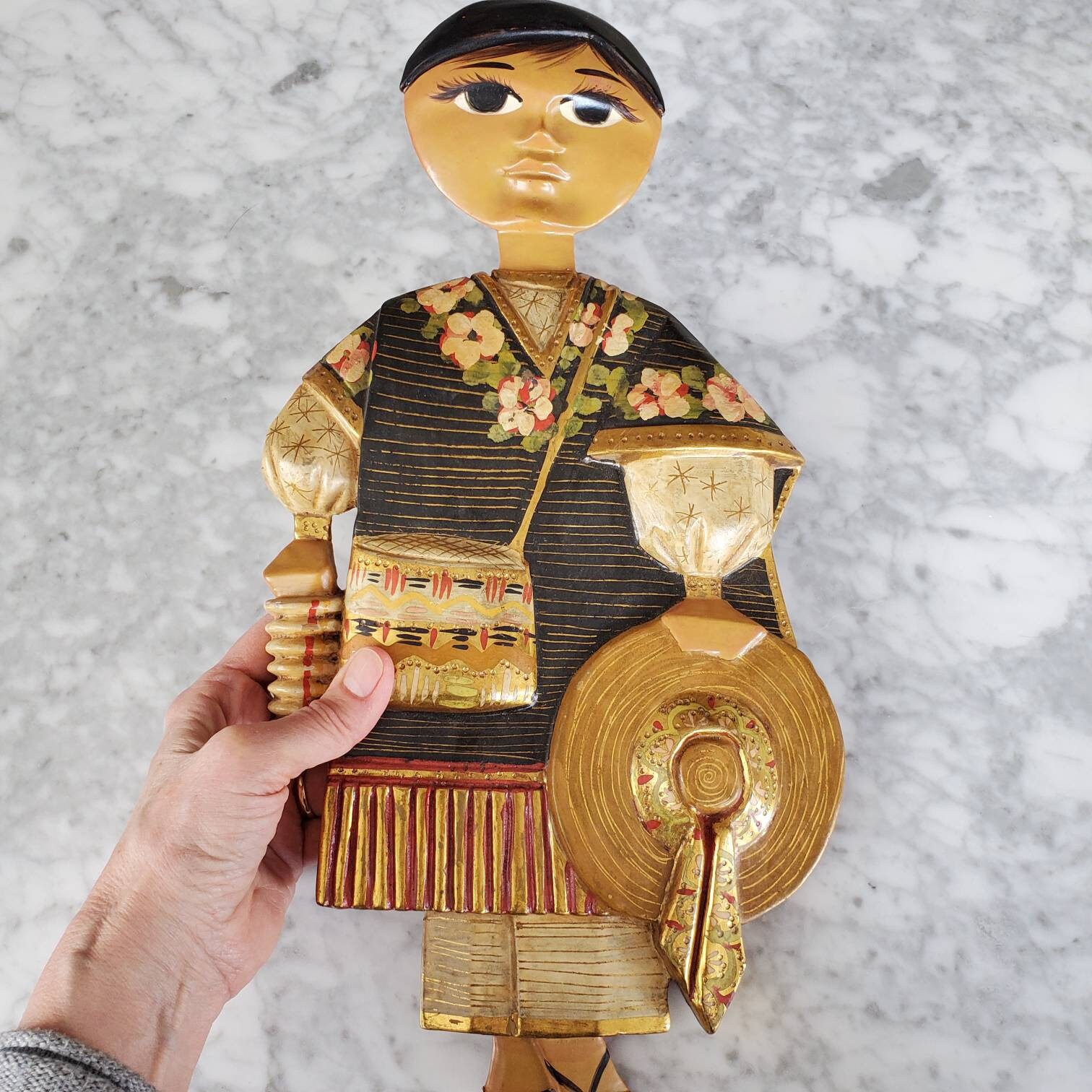 Vintage Wood Panel, Wood Carved Girl, Hand Painted, Wall Plaque, R.R ...