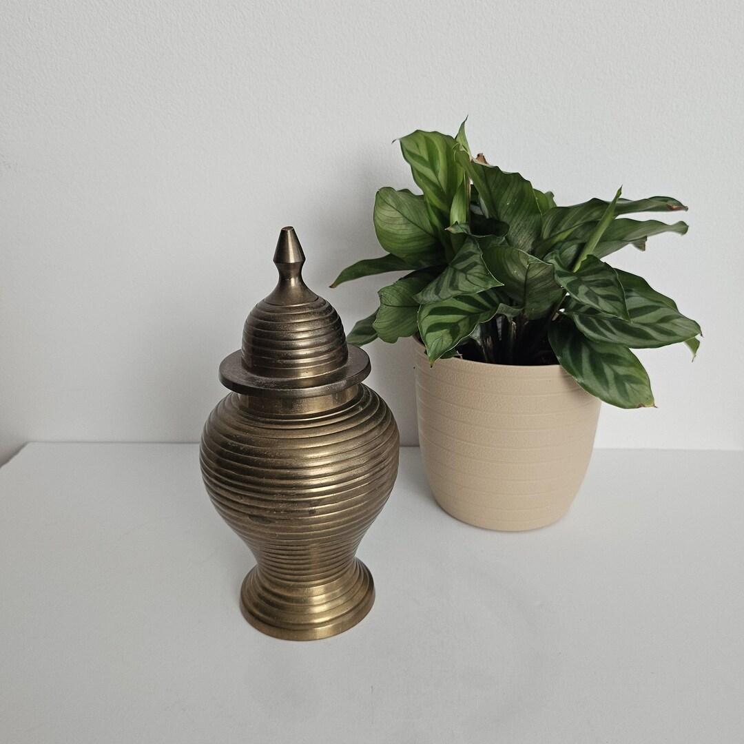 Vintage Solid Brass Urn, Brass Ginger Jar, Boho Bras Decor, Jar With ...