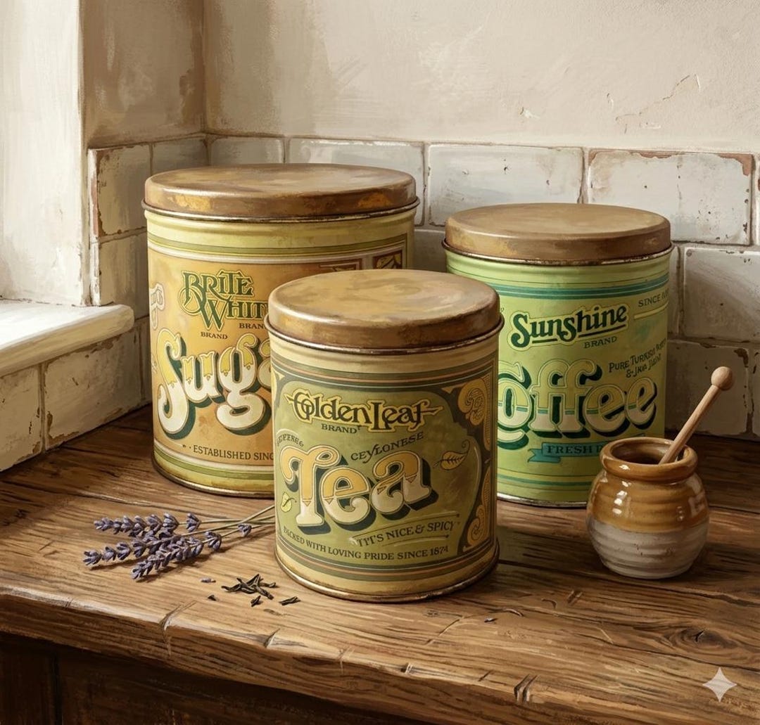 Vintage Tin Canisters, Ballonoff, USA Made, Nesting Canisters, Sugar ...