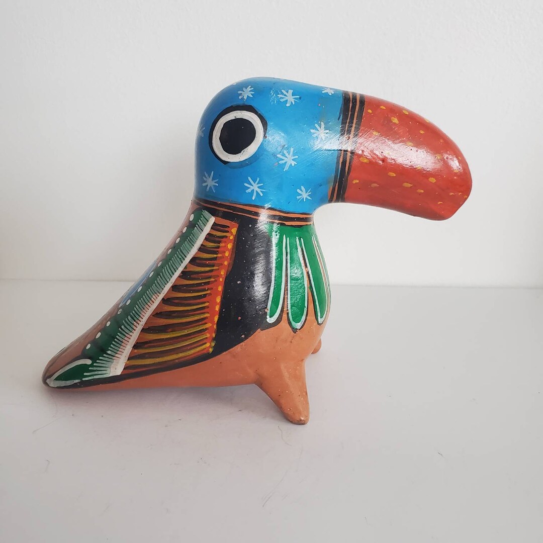 Mexican Clay Bird, Mexican Pottery, Bird Figurine, Colorful Toucan ...