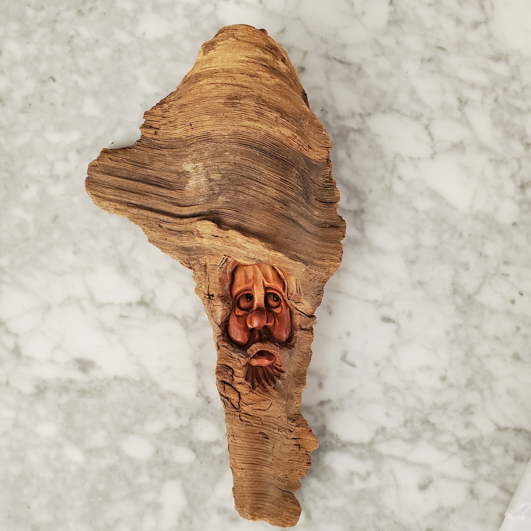 Vintage Wood Carving, Old Man Face Winter Wind Sculpture, Wood Spirit ...