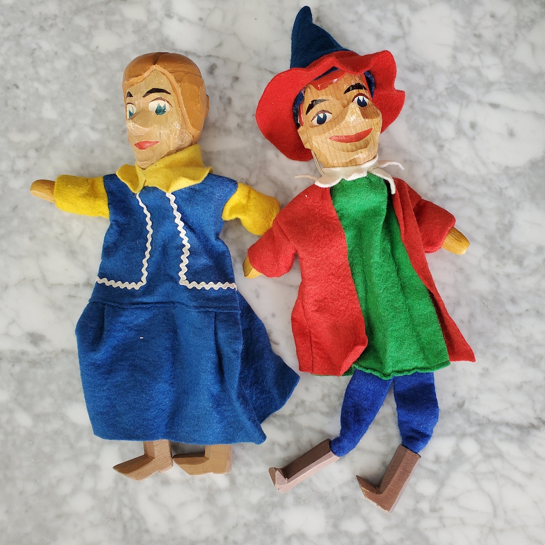 VINTAGE Wood Carved Hand Puppets, Hand Painted, Punch and Judy Toy ...
