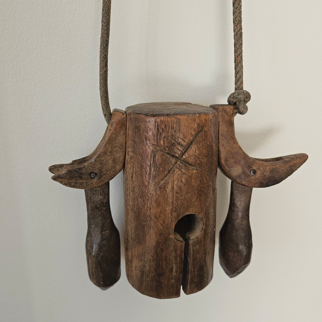 Carved Wood Goat Bell, Wooden Wind Chime, Primitive Bell, Cow Wooden ...