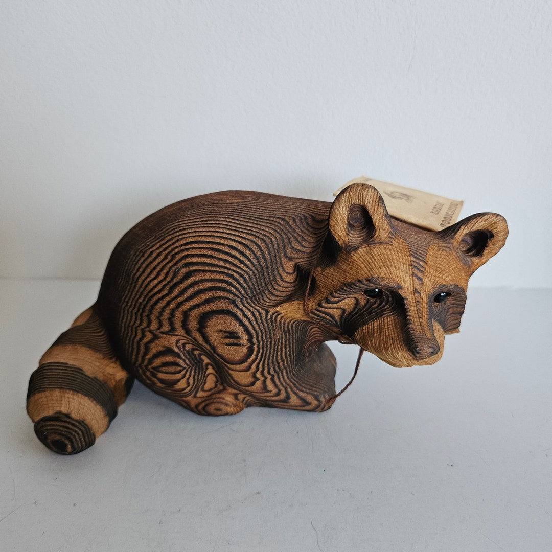 Red Cedar Carved Wood Raccoon, Handcarved Animal Figurine, High Relief ...