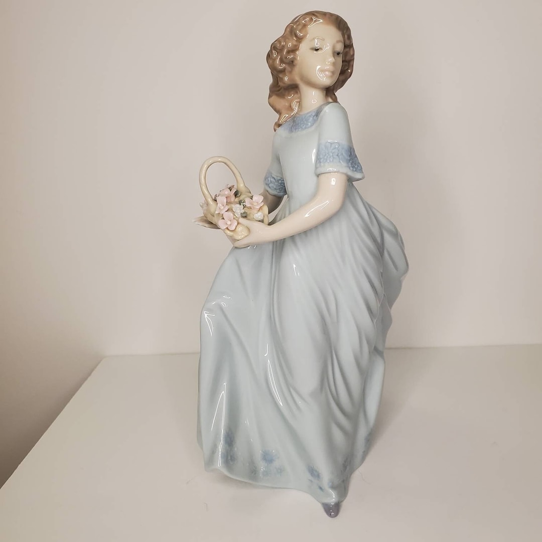 Lladro SPRING ENCHANTMENT 6130 Figurine, Girl Holding Flower Basket ...