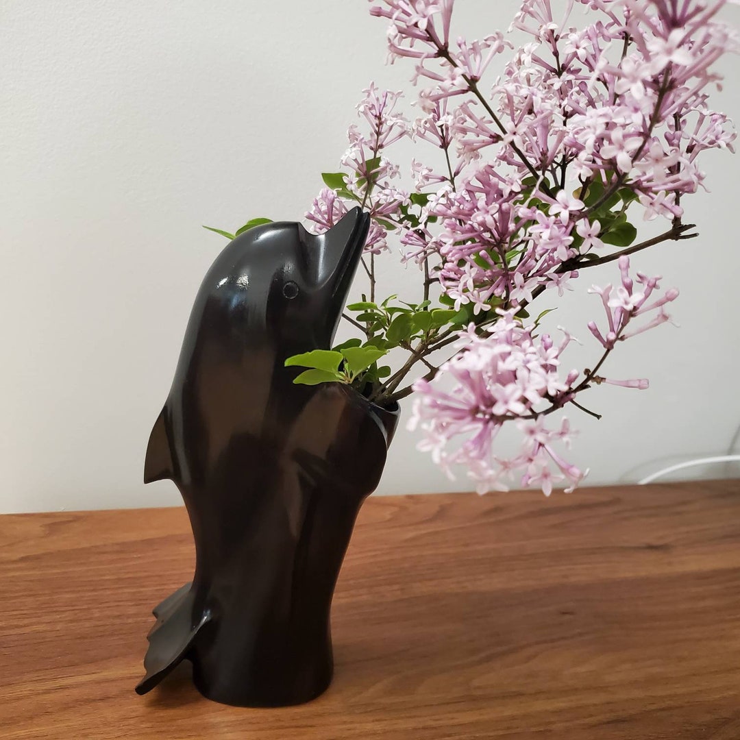 Carved Wood Dolphin Bud Vase, Carved Dark Wood, Carved Dolphin, Wood ...