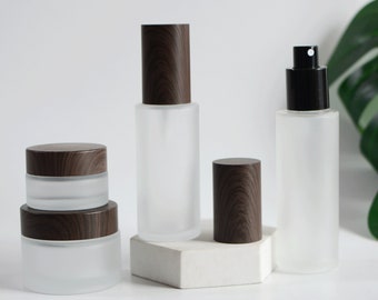 DIY Handmade Cosmetic Packaging Set, Glass Bottle Bamboo Wooden Look ...