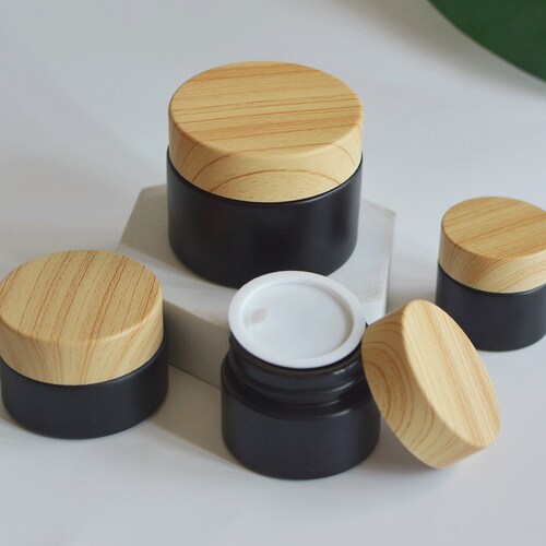 5g 15g 30g 50g Matte Black Glass Cream Jar Container Bamboo - Etsy