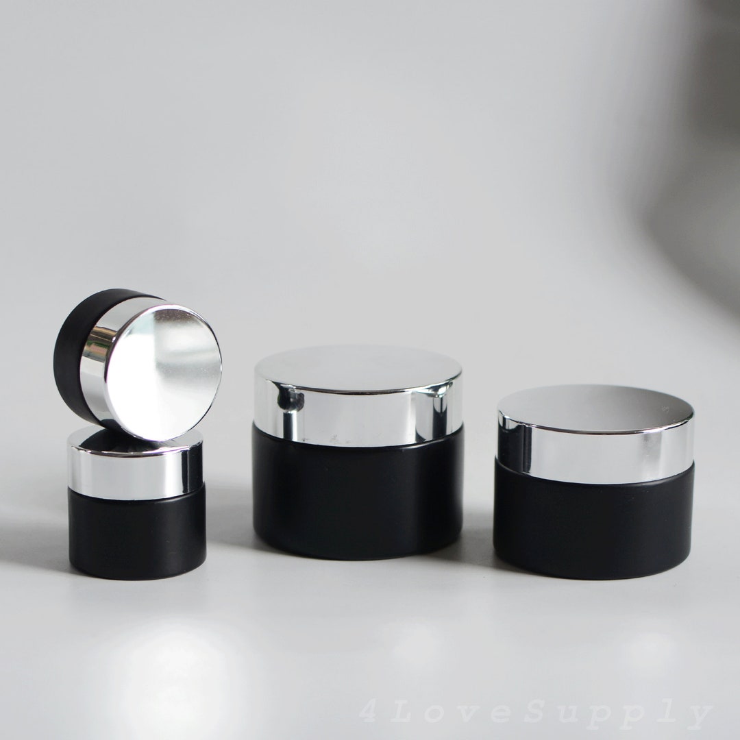 1-200pcs 5g 15g 30g 50g Luxury Matte Black Glass Silver Lids Cream Jar ...