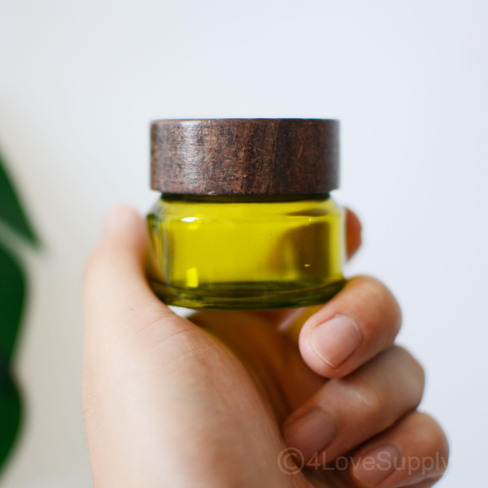 1/200px 15g 30g 50g Oliver Green Cream Jar Natural Wood Cap Thick Glass ...