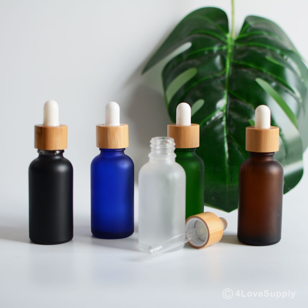1-200pcs 30ml 1oz Matte Blue Green Amber Glass Bamboo Serum Essential ...