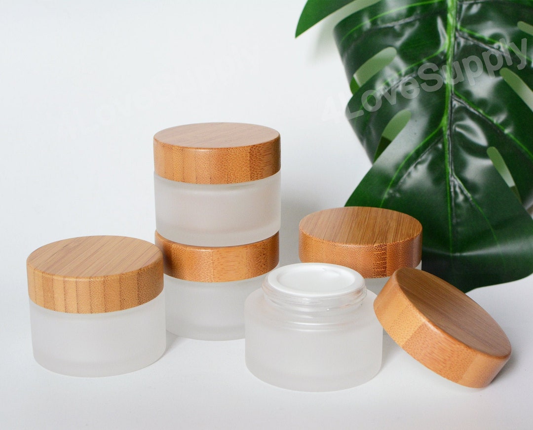 50g 50ml Natural Bamboo Wooden Empty Glass Cream Jar Container, DIY ...