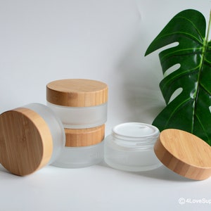 100g 3.5oz Eco-friendly Natural Bamboo Wooden Frosted Glass Cream Jar ...