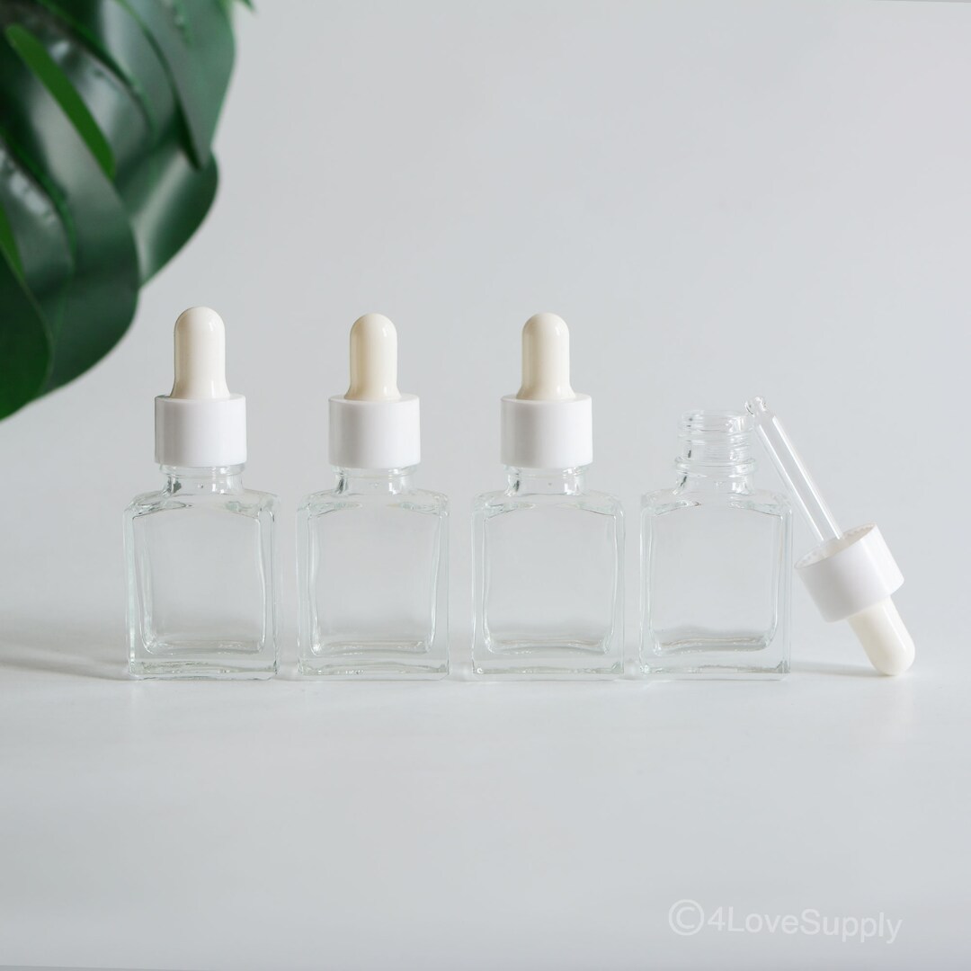 15ml Dropper Bottle White Dropper Top Clear Transparent Square Glass ...