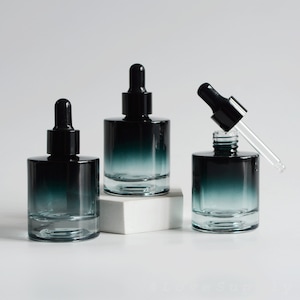 1-200pcs Empty Dropper Bottle 30ml 1oz Ink Blue Glass Black Cap Skin ...