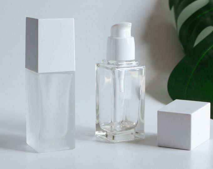 1-200pcs 30ml 1oz Frosted Clear Square Glass Treatment Pump Bottle ...