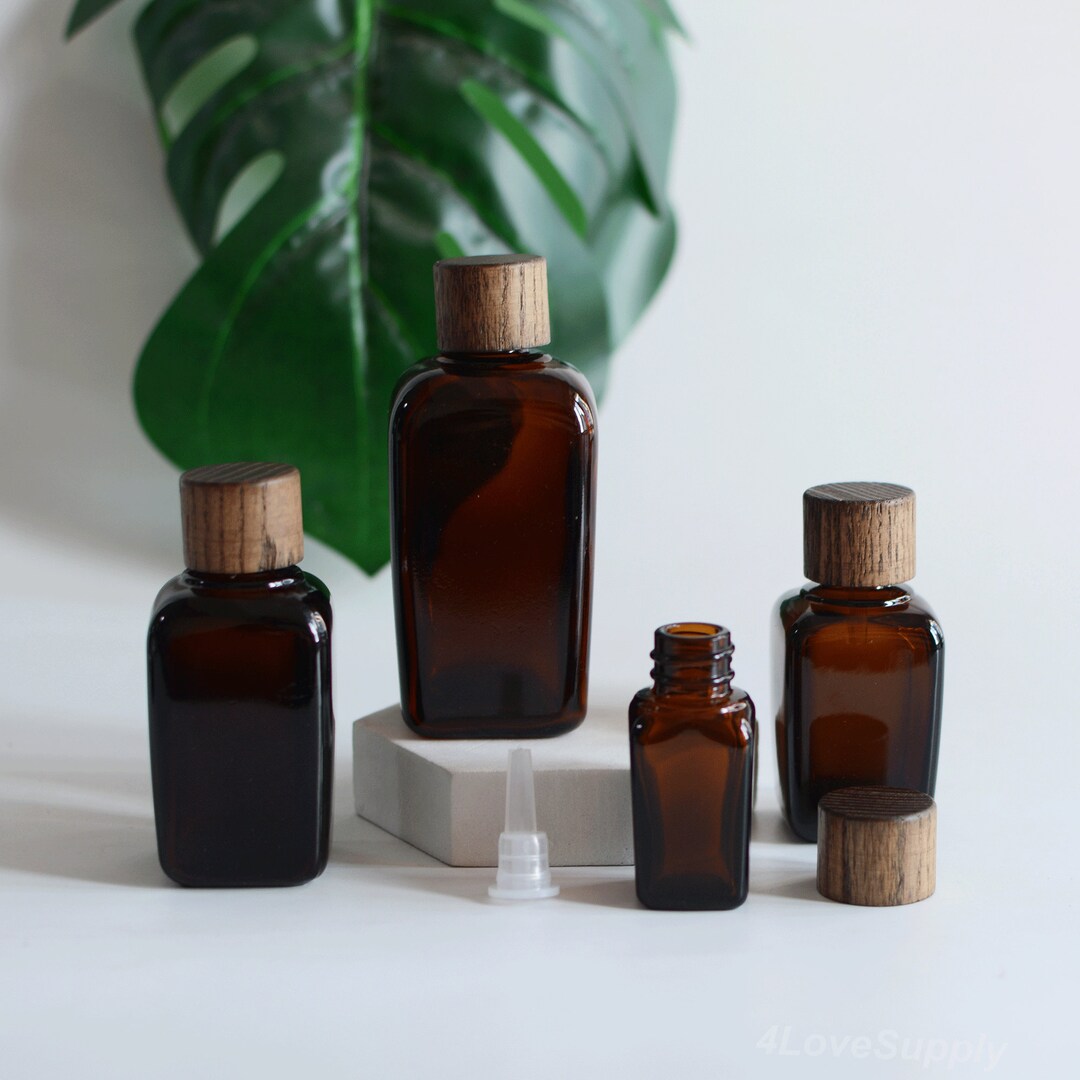 20ml 30ml 50ml 100ml SPA Oil Bottles Square Amber Glass Black Wooden ...