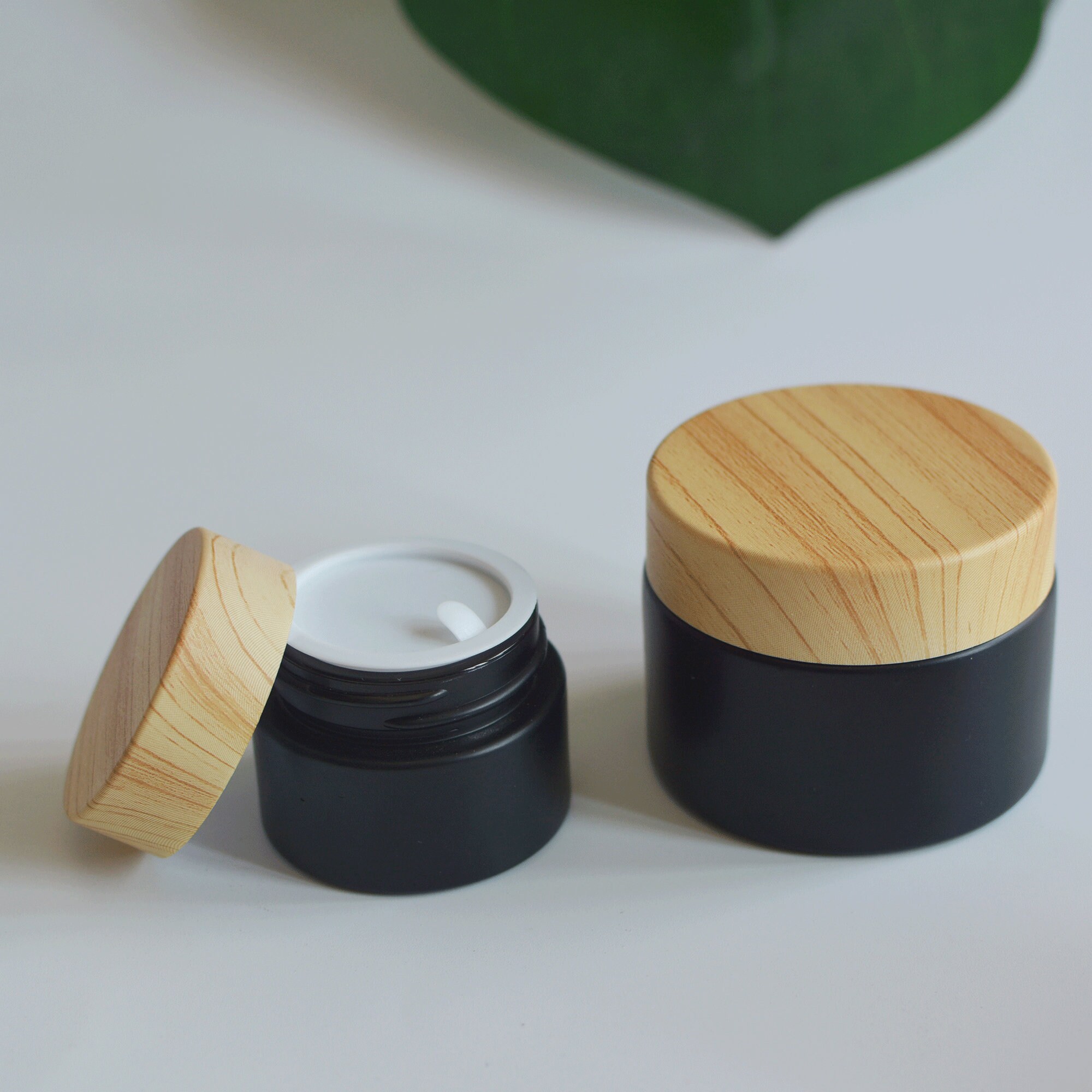 5g 15g 30g 50g Matte Black Glass Cream Jar Container Bamboo - Etsy