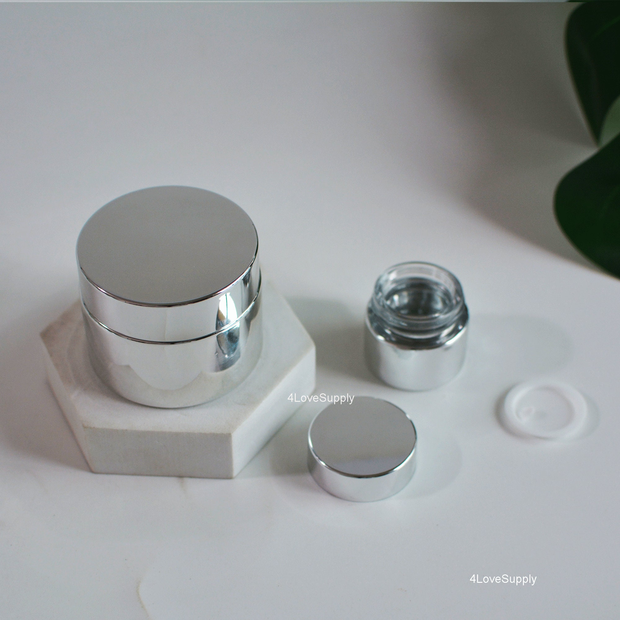 1-200pcs 10g 15g 30g 50g Shiny Silver Empty Glass Facial Cream Jar ...