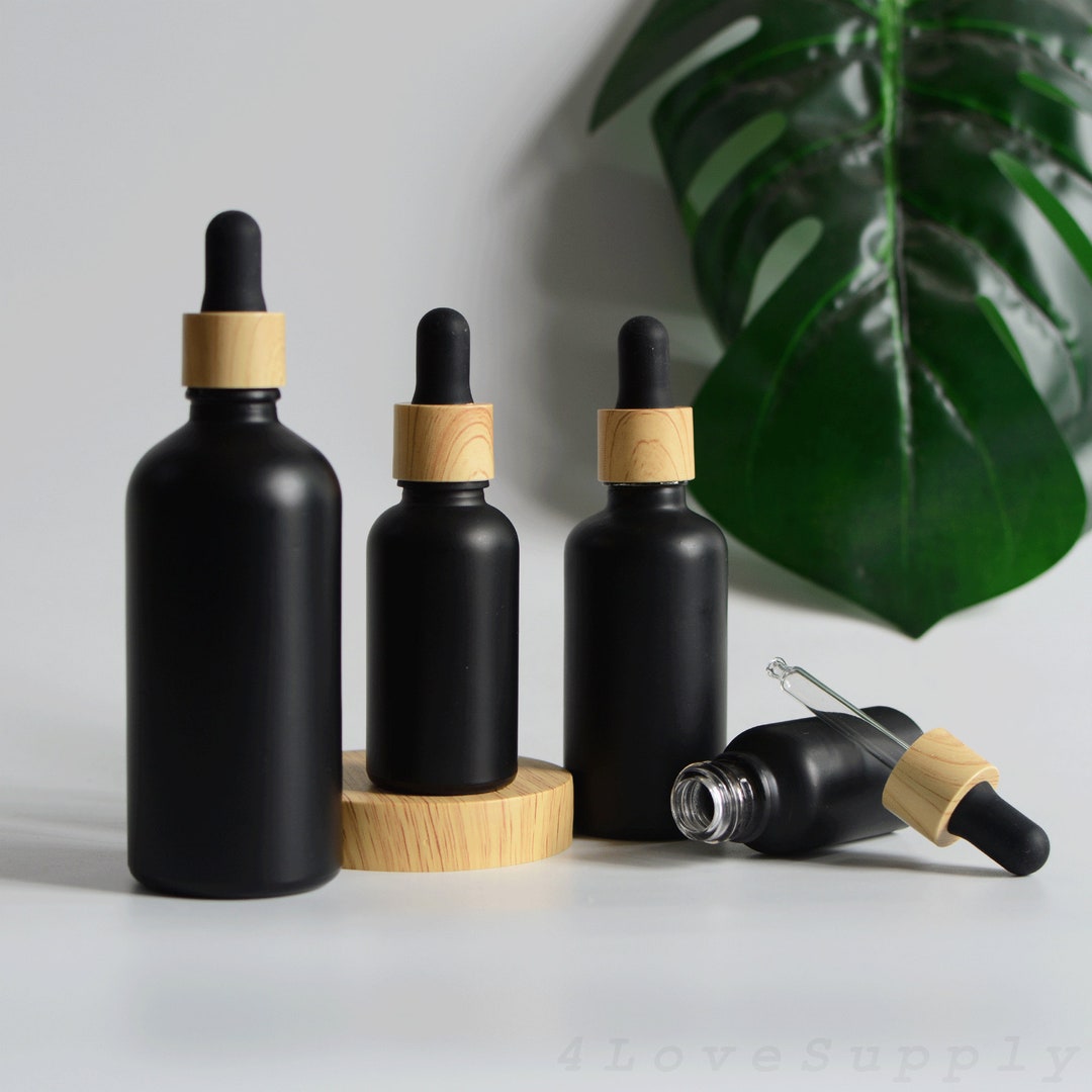 1-200pcs 5ml-100ml Cosmetic Dropper Bottle Matte Black Glass Wooden ...