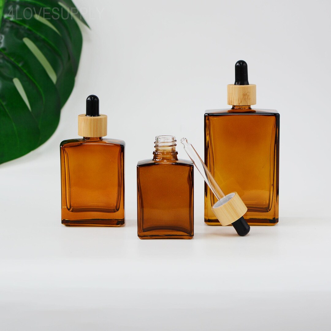 30ml 50ml 100ml Retro Style Natural Dropper Bottles Square Amber Glass ...
