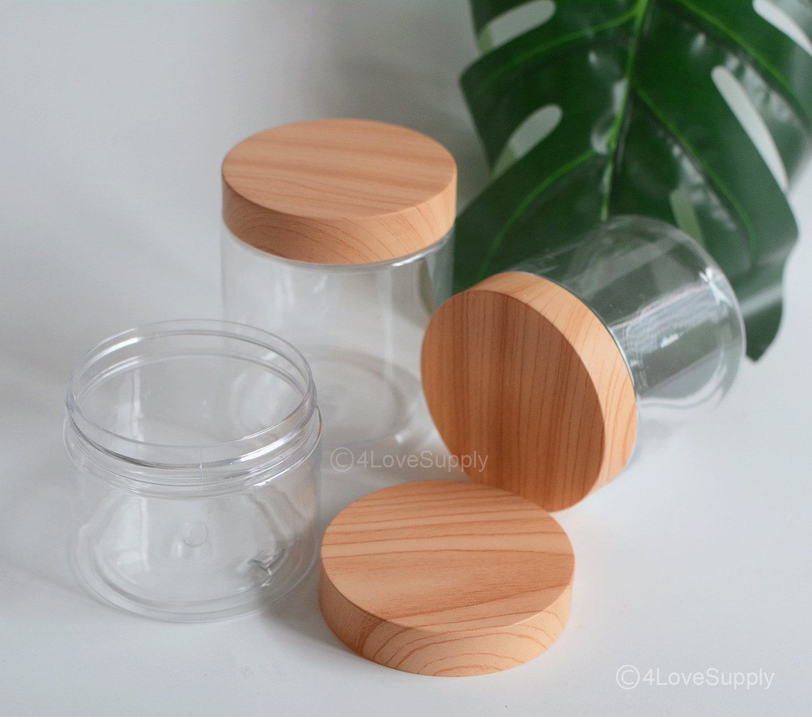 1pc-200pcs 5 Oz 7 Oz 8 Oz Bamboo Wood Look Plastic Cream Jar Container ...