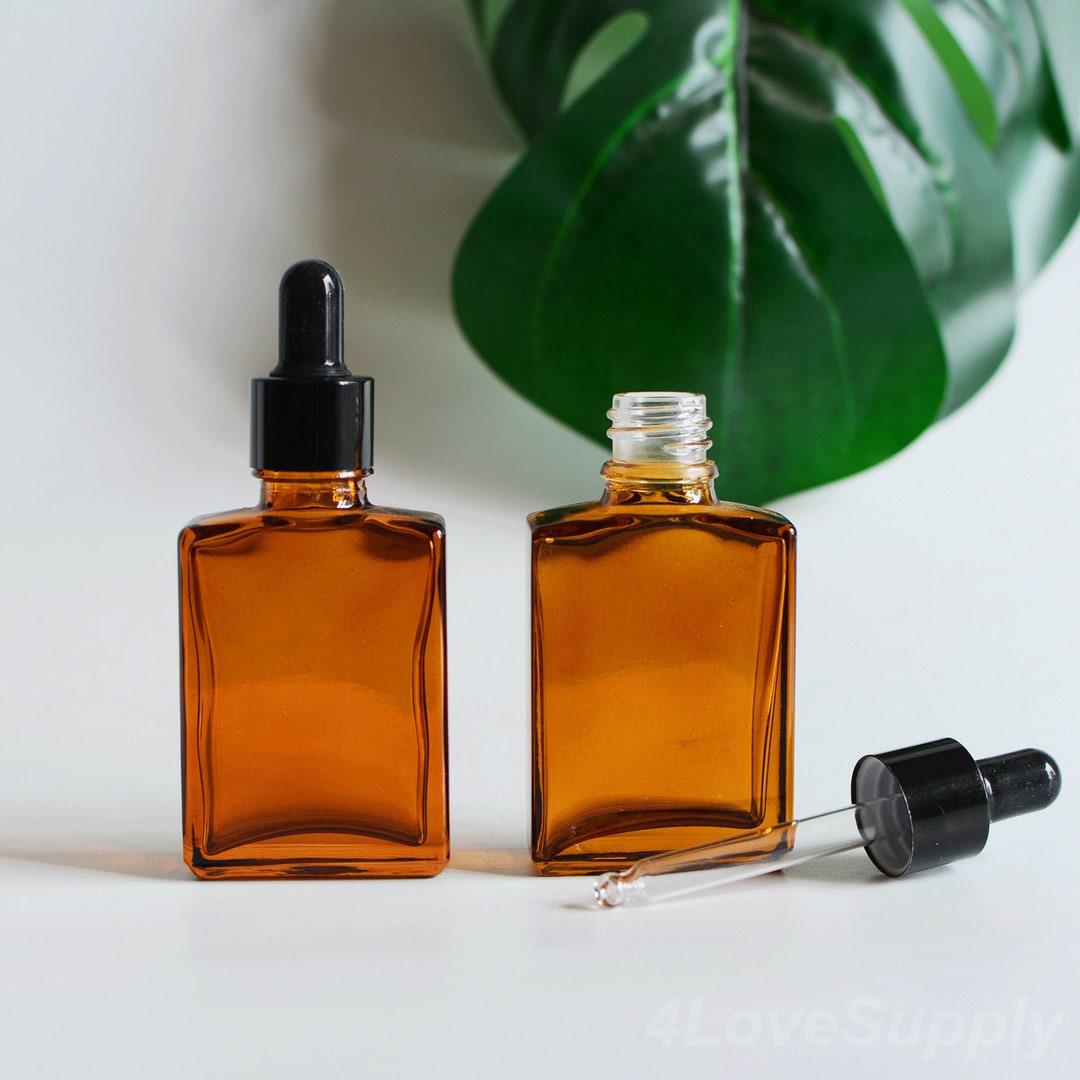 1-100pcs 30ml 1oz Retro Style Dropper Bottle Amber Square Glass Black ...