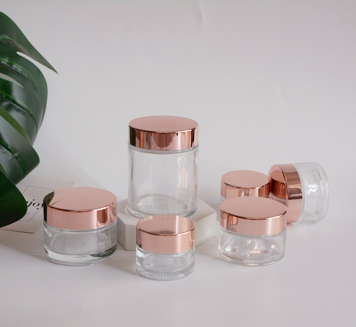 1-200 5g 15g 30g 50g 100g Shiny Rose Gold Clear Glass Cream Jar ...