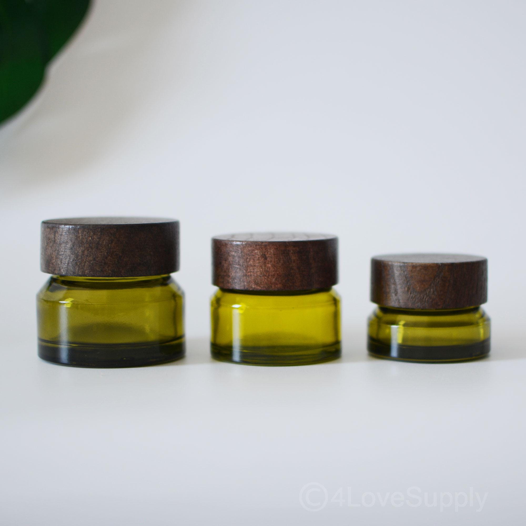 1/200px 15g 30g 50g Oliver Green Cream Jar Natural Wood Cap Thick Glass ...